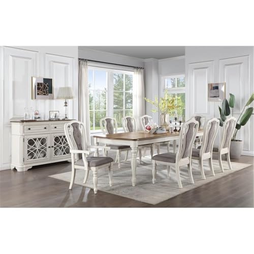 Acme Florain Wooden Arm Chairs in Gray and Antique White (Set of 2)