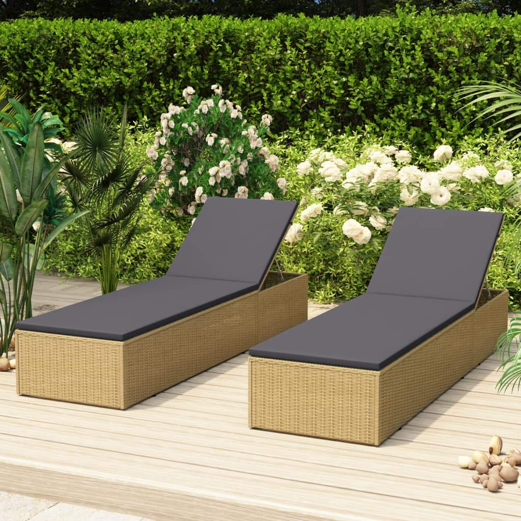 vidaXL Outdoor Sunlounger - Brown and Dark Gray Poly Rattan Sunbed - Robust and Weather-Resistant, Perfect for Patio, Poolside or Garden - Includes Removable and Washable Cushion