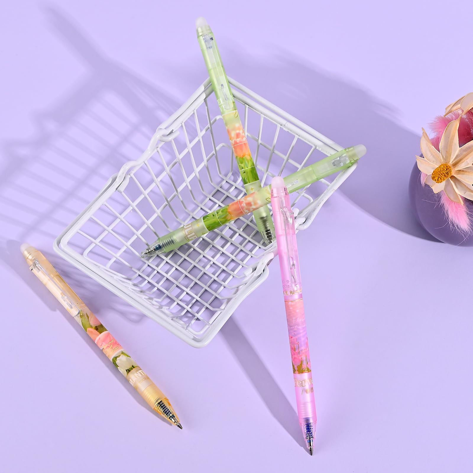 Temiary 12Pcs Cute Erasable Gel Pens, Make Mistakes Disappear, 0.5mm Fine Point Smooth Writing for Planner, Blue and Black Ink Pen No Smudge for School Office Supplies (Romantic)
