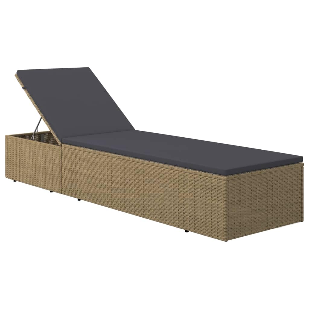 vidaXL Outdoor Sunlounger - Brown and Dark Gray Poly Rattan Sunbed - Robust and Weather-Resistant, Perfect for Patio, Poolside or Garden - Includes Removable and Washable Cushion