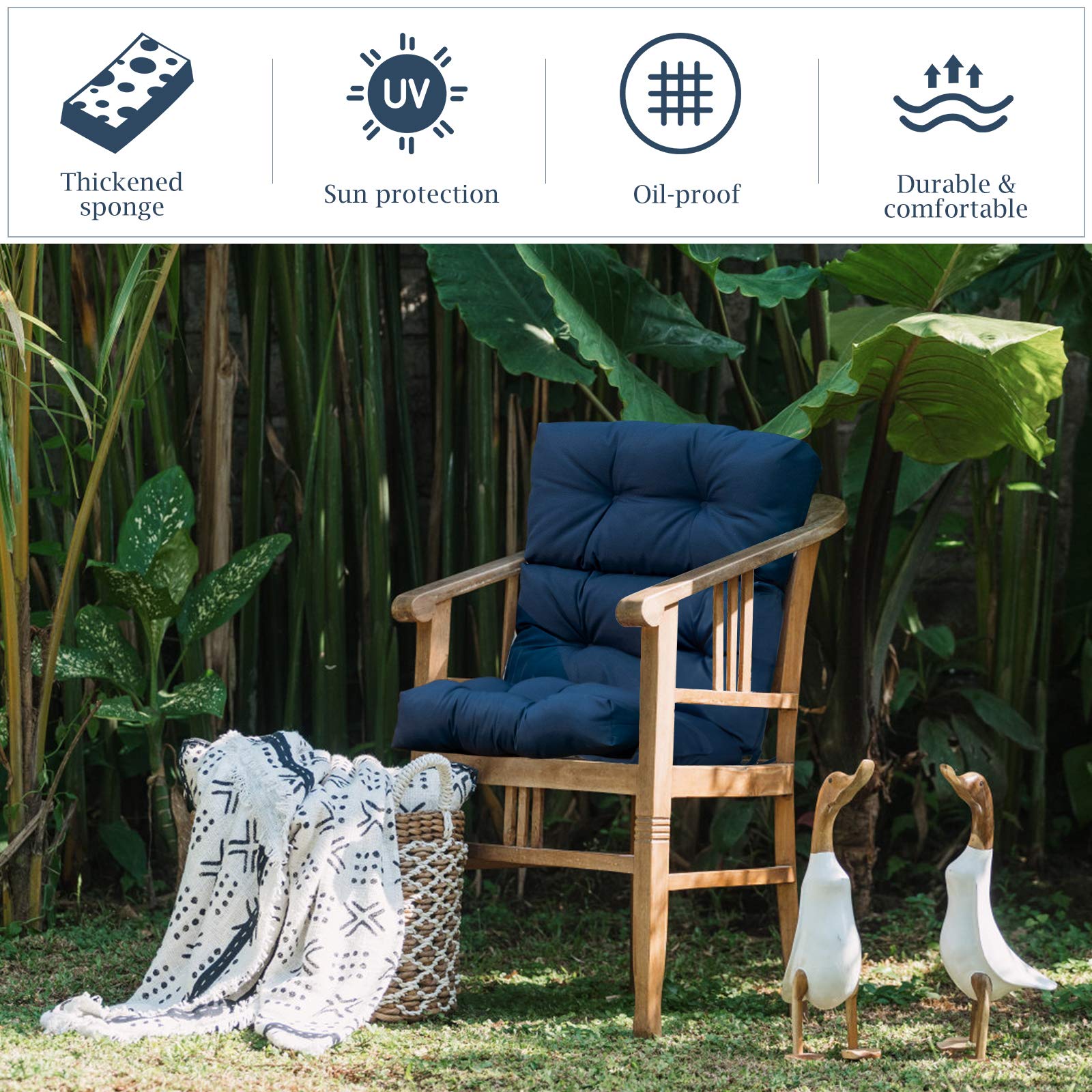 Giantex Tufted Outdoor Patio Chair Cushion 4.5", High Back Chair Cushion with 4 String Ties, Patio Seat Cushion for Swing Bench Wicker Seat Chair (Navy)