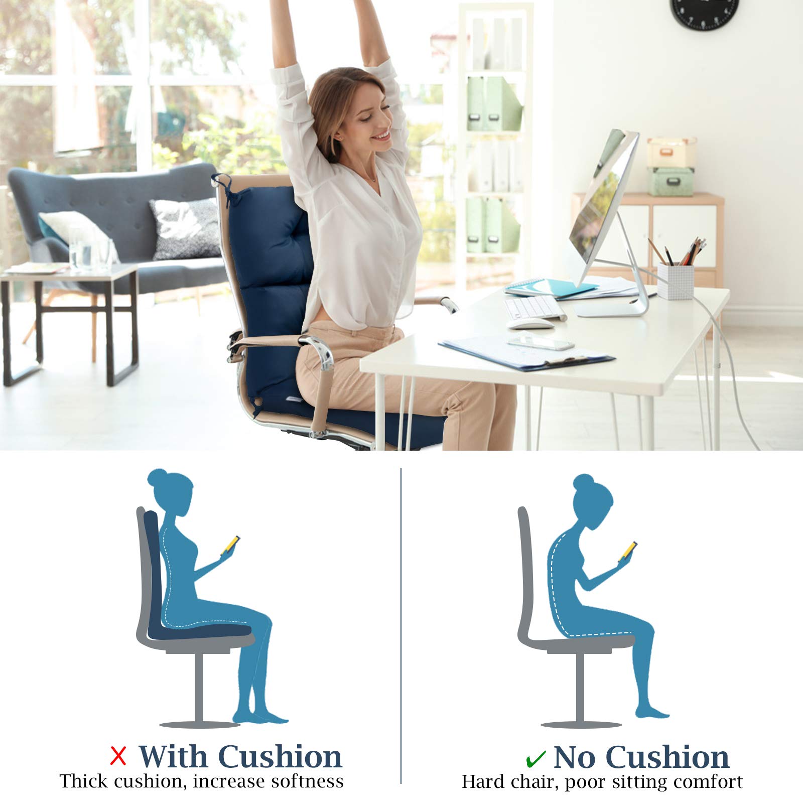 Giantex Tufted Outdoor Patio Chair Cushion 4.5", High Back Chair Cushion with 4 String Ties, Patio Seat Cushion for Swing Bench Wicker Seat Chair (Navy)