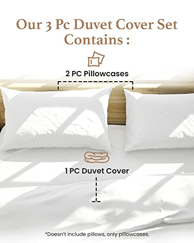 Good Sleep 3-Piece Bedding Set - 100% Egyptian Cotton, Soft & Breathable Full Duvet, 800 TC with Zipper & Hidden Corner Tie - White