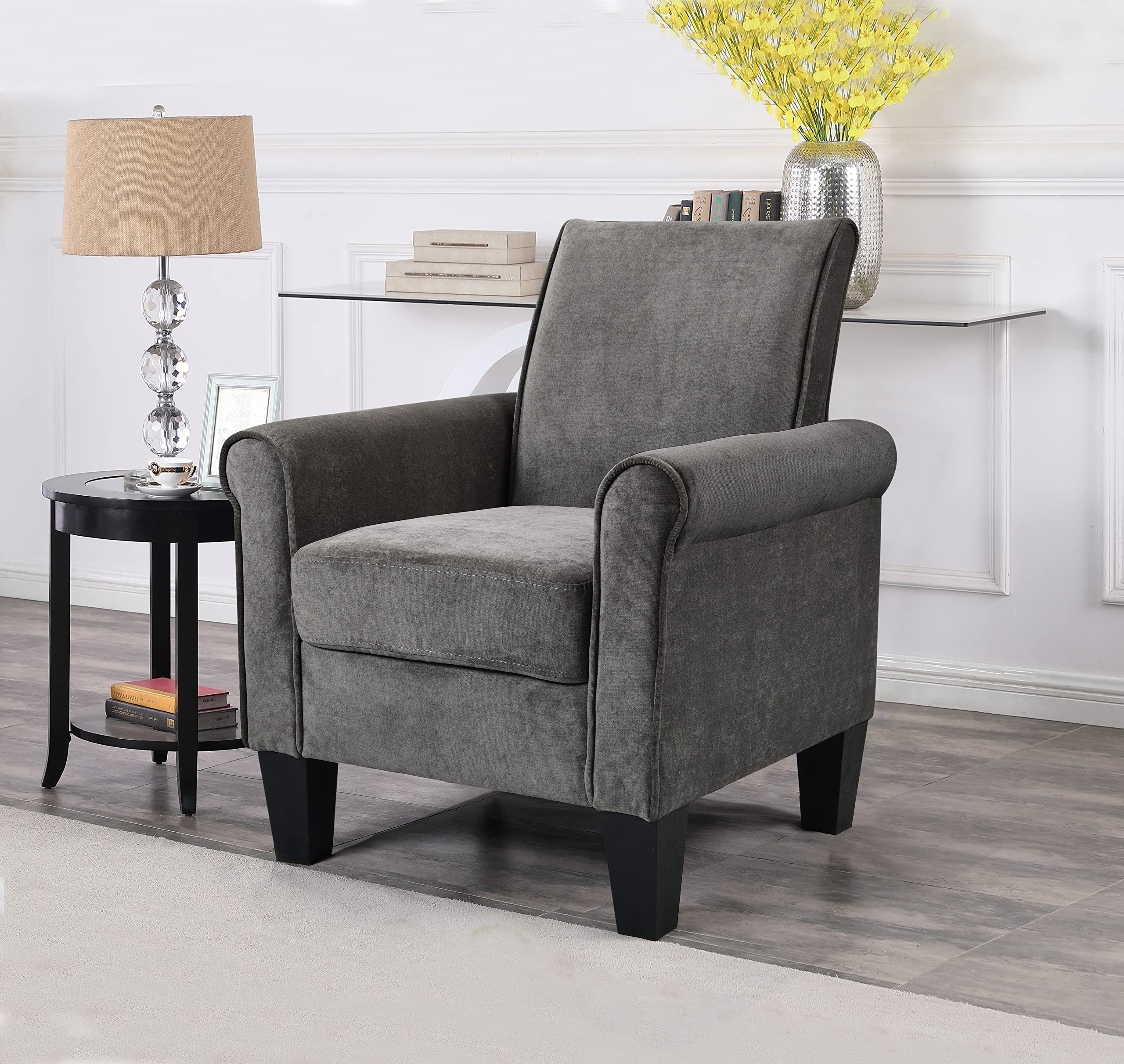 Lepfun Accent Living Room Chairs Modern Linen Fabric Comfy Reading Armchair for Bedroom Small Spaces Apartment Office, Charcoal Grey