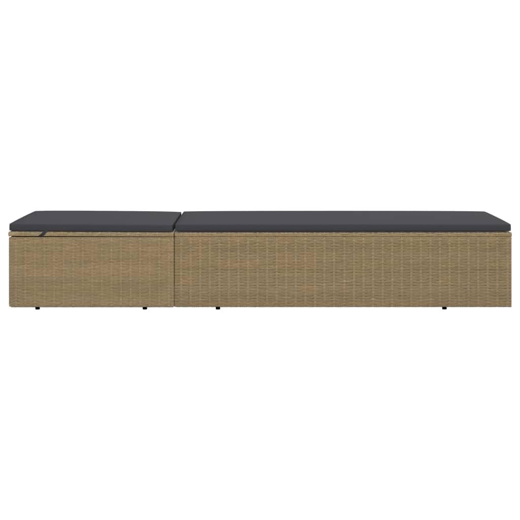 vidaXL Outdoor Sunlounger - Brown and Dark Gray Poly Rattan Sunbed - Robust and Weather-Resistant, Perfect for Patio, Poolside or Garden - Includes Removable and Washable Cushion