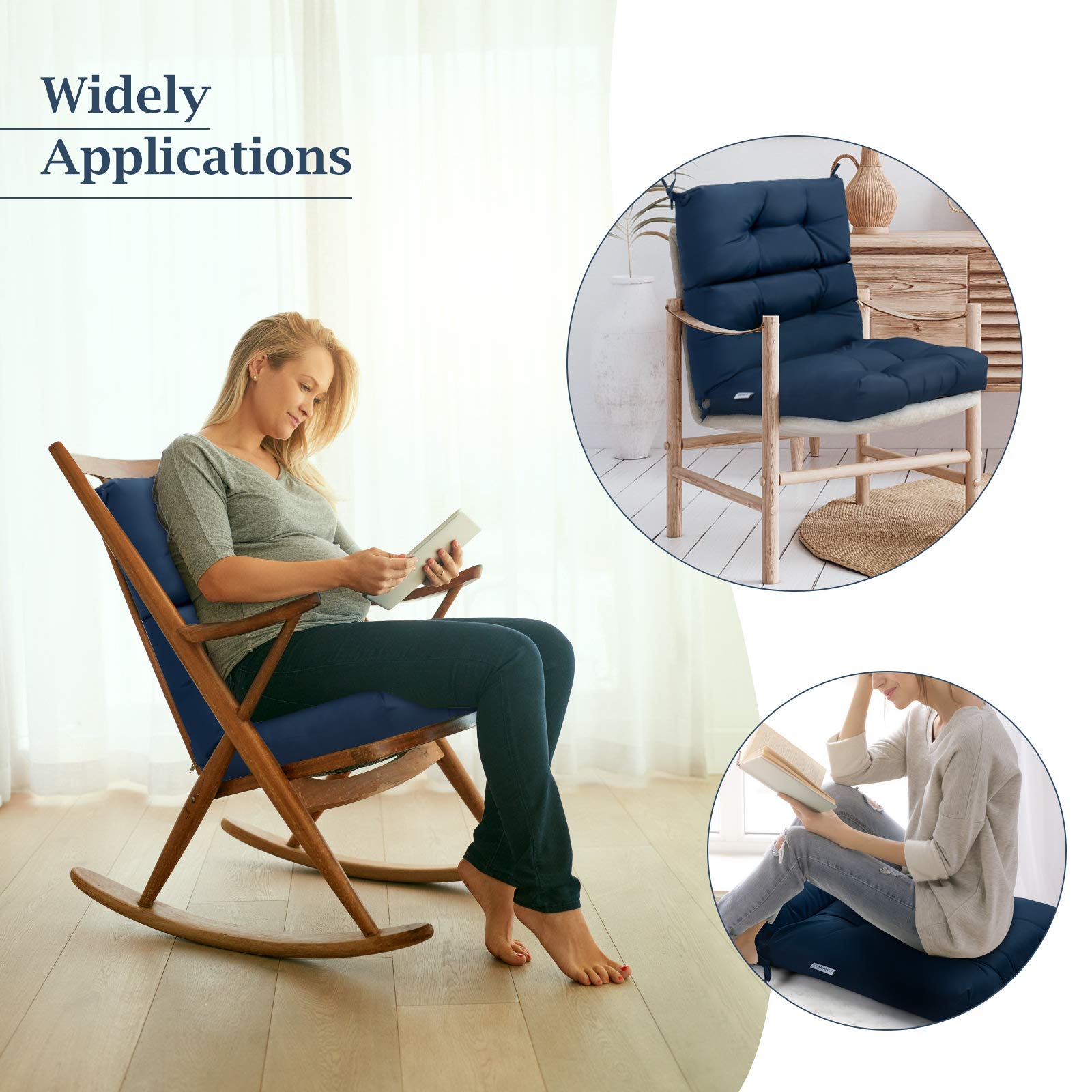 Giantex Tufted Outdoor Patio Chair Cushion 4.5", High Back Chair Cushion with 4 String Ties, Patio Seat Cushion for Swing Bench Wicker Seat Chair (Navy)