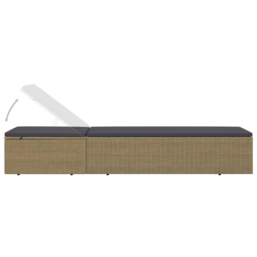 vidaXL Outdoor Sunlounger - Brown and Dark Gray Poly Rattan Sunbed - Robust and Weather-Resistant, Perfect for Patio, Poolside or Garden - Includes Removable and Washable Cushion