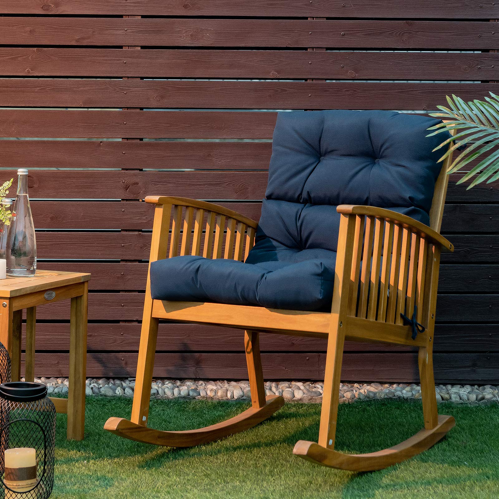 Giantex Tufted Outdoor Patio Chair Cushion 4.5", High Back Chair Cushion with 4 String Ties, Patio Seat Cushion for Swing Bench Wicker Seat Chair (Navy)