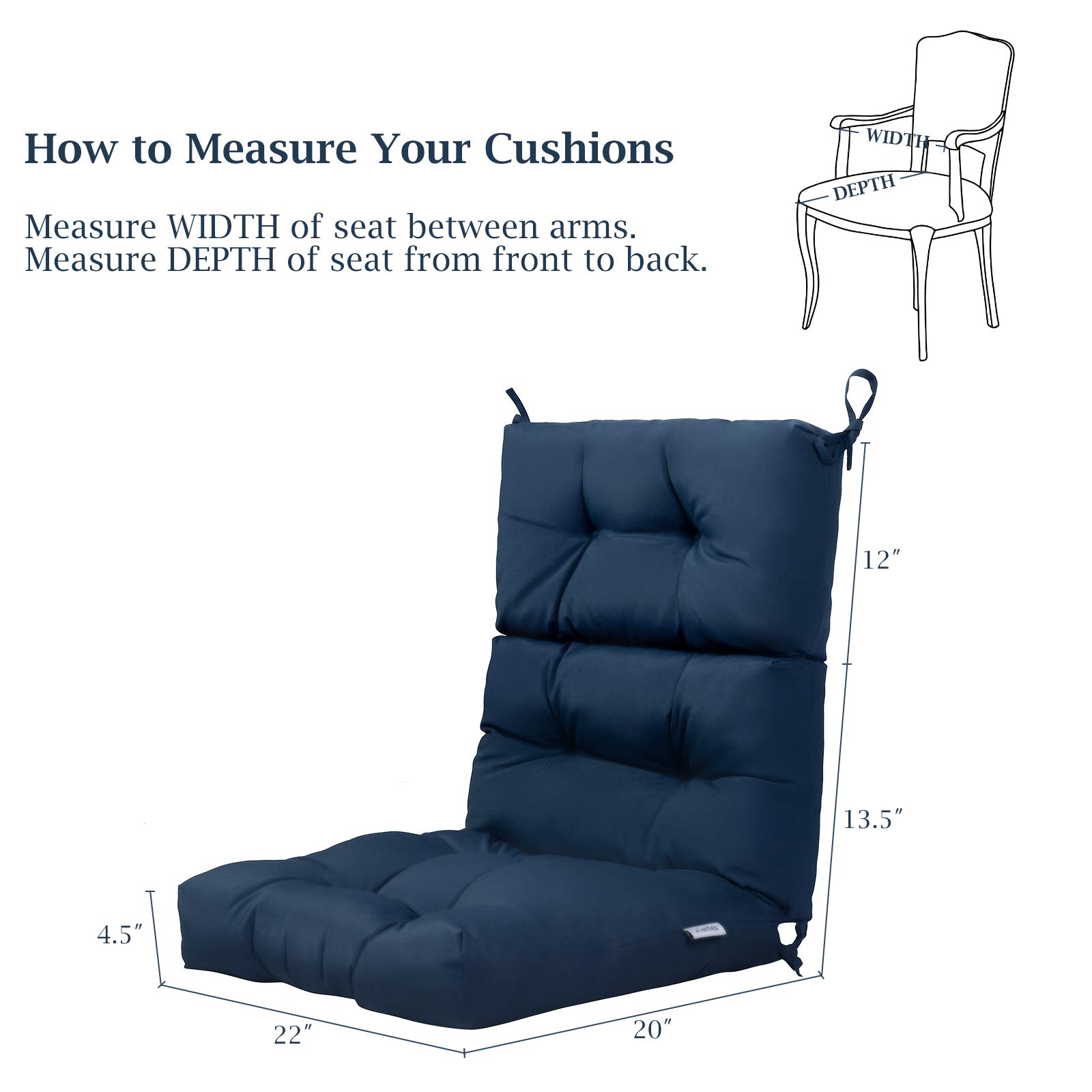 Giantex Tufted Outdoor Patio Chair Cushion 4.5", High Back Chair Cushion with 4 String Ties, Patio Seat Cushion for Swing Bench Wicker Seat Chair (Navy)