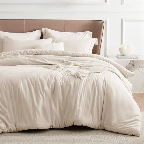 Bedsure Beige Duvet Cover King Size - Super Soft Cationic Dyed Duvet Cover for Kids with Zipper Closure, 3 Pieces, No Comforter(King, 104"x90")
