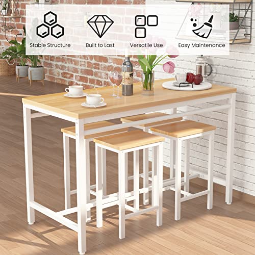 AWQM 5 Piece Bar Table Set, Modern Counter Height Dining Table and Chairs Set for 4, Wood Kitchen Table and 4 Bar Stools for Small Spaces, Apartment, Pub, Dining Room, Beige