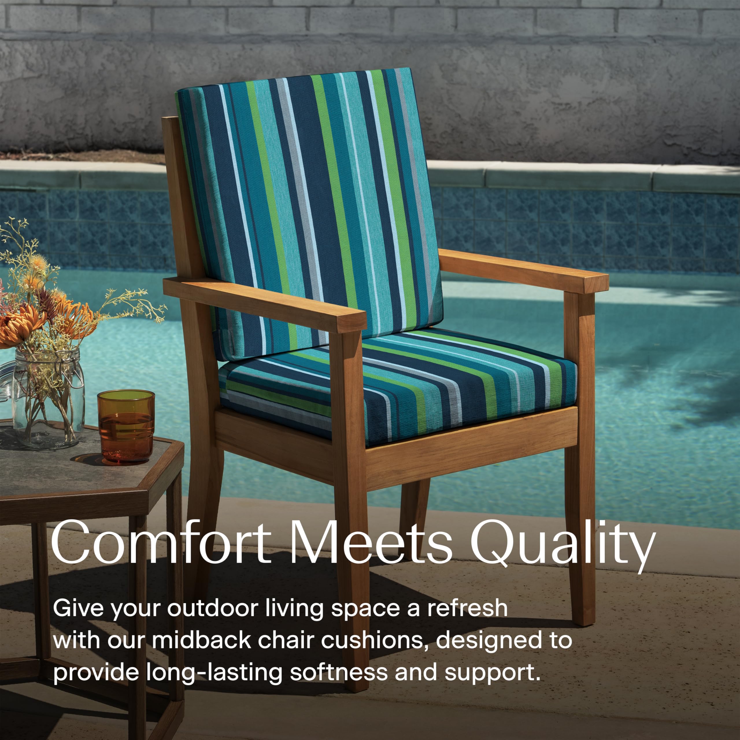 Honeycomb Outdoor Midback, 18.5" W x 17" D, Stripe Poolside Outdoor Chair Cushion