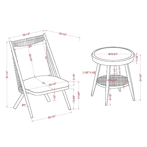 24/7 Shop at Home Finegan Mid-Century Modern Aluminum 3-Piece Bistro Set with Removable Cushions for Outdoor Kitchen, Patio, Pool Area, Gray