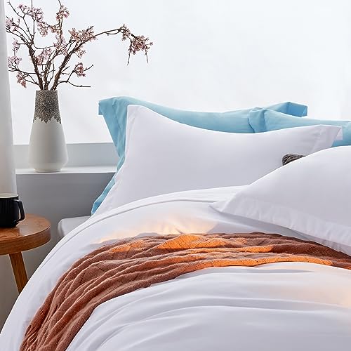 CozyLux Duvet Cover Queen Size White, Soft Microfiber Lightweight Bedding Duvet Cover Set 3 Pieces, 1 Duvet Cover 90x90 with Zipper Closure and Corner Ties and 2 Pillowcases, Comforter Not Included