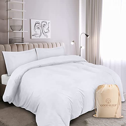 Good Sleep 3-Piece Bedding Set - 100% Egyptian Cotton, Soft & Breathable Full Duvet, 800 TC with Zipper & Hidden Corner Tie - White
