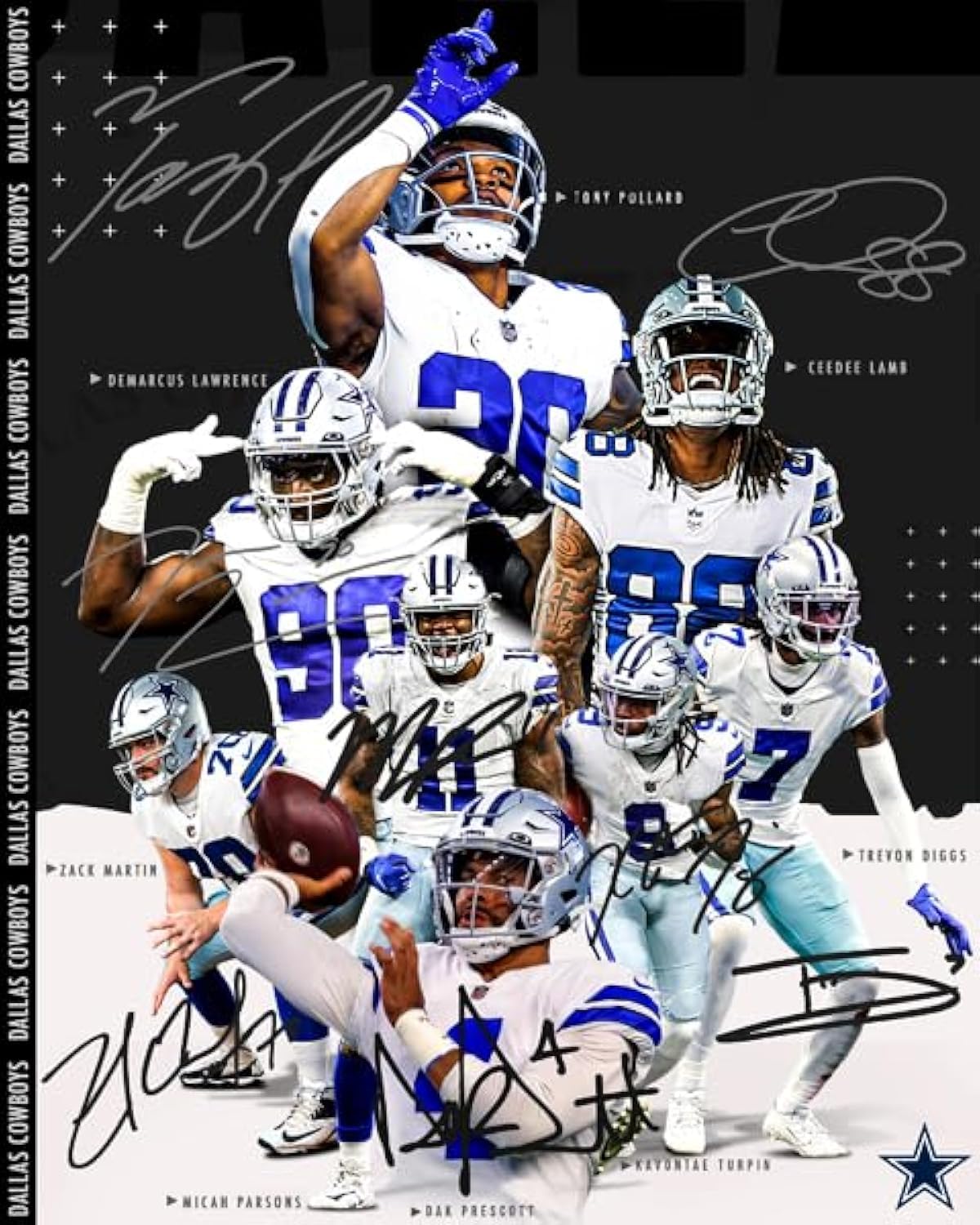 Ikonic Fotohaus Dak Prescott Micah Parsons Ceedee Lamb Pollard Martin Lawrence Turpin Signed Photo Autograph Print Wall Art Home Decor