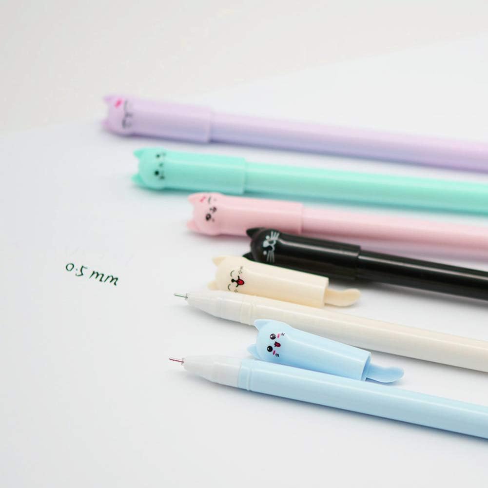 Sencoo 12 Pack Erasable Gel Pens - Black, Cute, Kawaii Cat Pens with Ultra Fine 0.5 mm Point