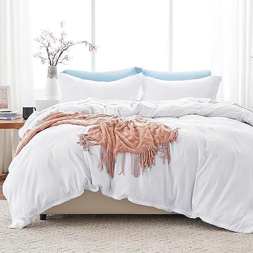 CozyLux Duvet Cover Queen Size White, Soft Microfiber Lightweight Bedding Duvet Cover Set 3 Pieces, 1 Duvet Cover 90x90 with Zipper Closure and Corner Ties and 2 Pillowcases, Comforter Not Included