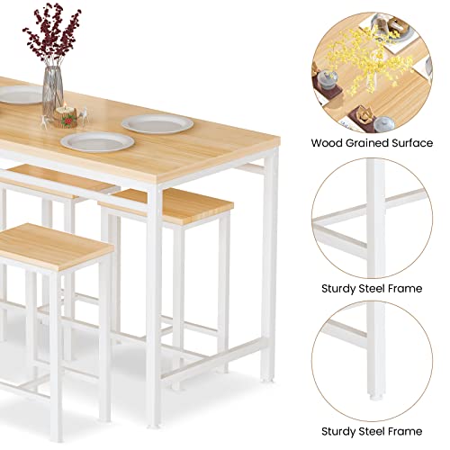 AWQM 5 Piece Bar Table Set, Modern Counter Height Dining Table and Chairs Set for 4, Wood Kitchen Table and 4 Bar Stools for Small Spaces, Apartment, Pub, Dining Room, Beige