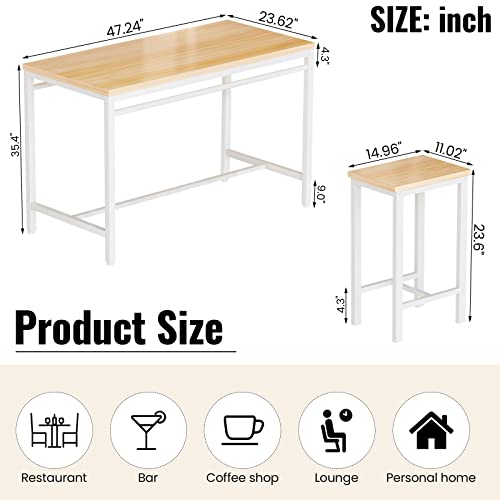 AWQM 5 Piece Bar Table Set, Modern Counter Height Dining Table and Chairs Set for 4, Wood Kitchen Table and 4 Bar Stools for Small Spaces, Apartment, Pub, Dining Room, Beige