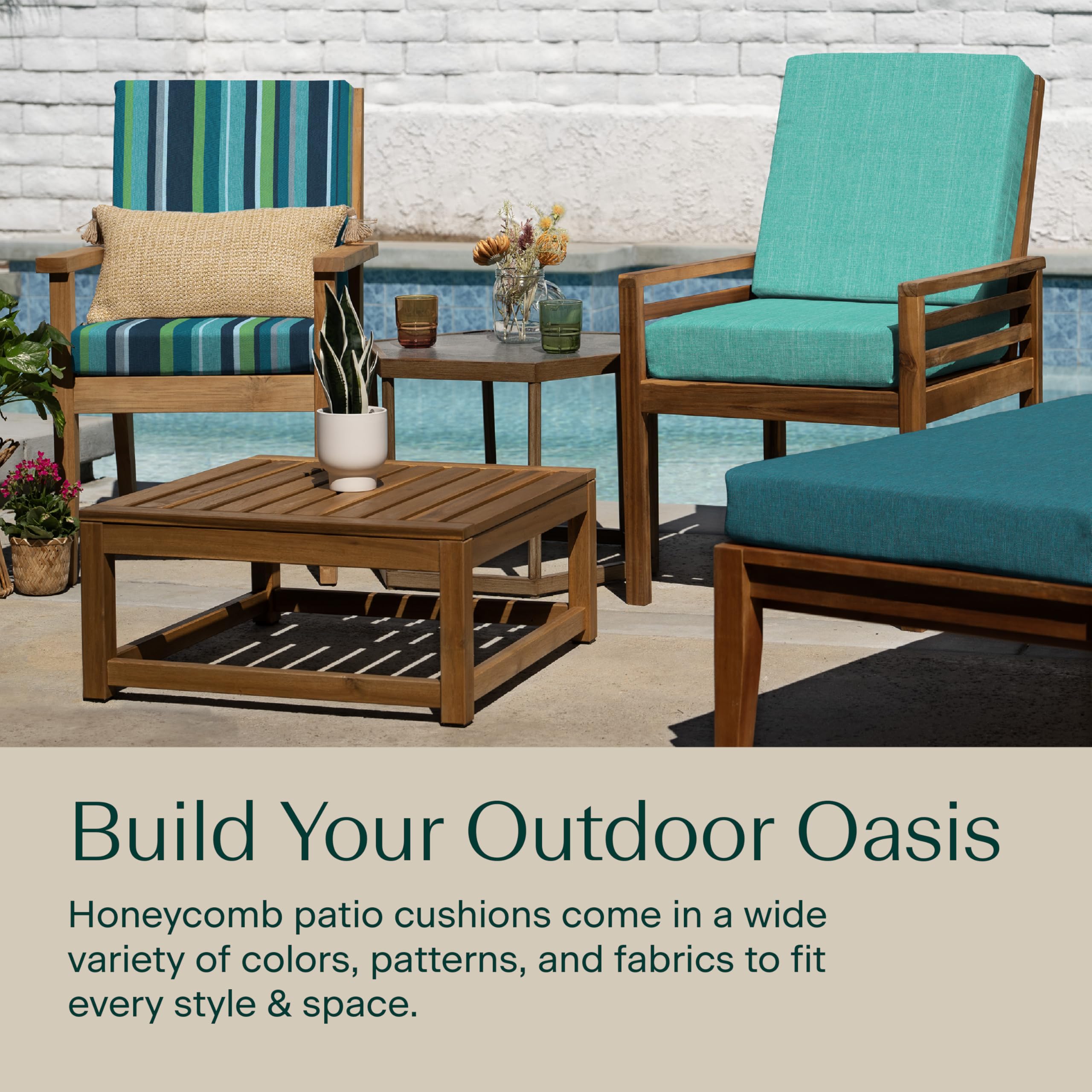 Honeycomb Outdoor Midback, 18.5" W x 17" D, Stripe Poolside Outdoor Chair Cushion