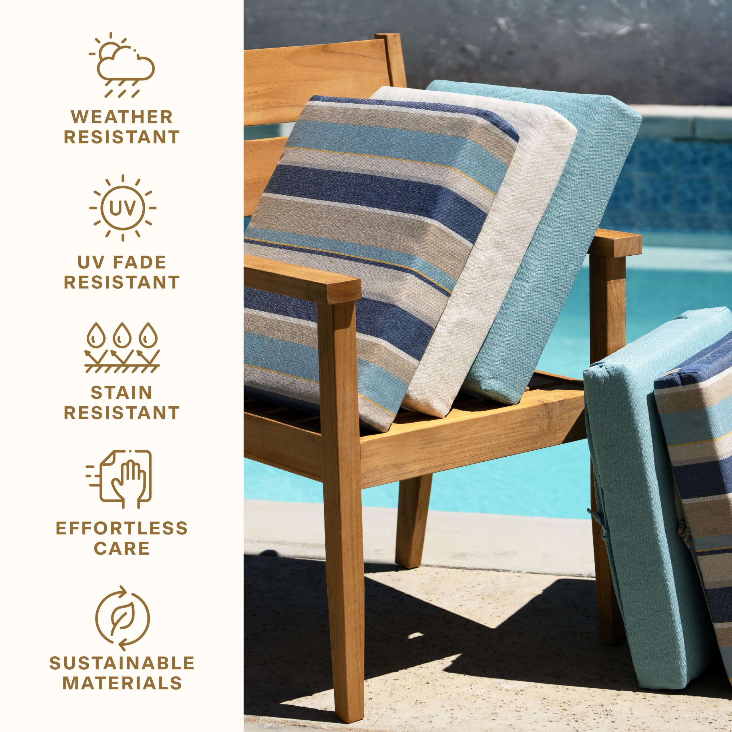 Honeycomb Outdoor Midback, 18.5" W x 17" D, Stripe Poolside Outdoor Chair Cushion