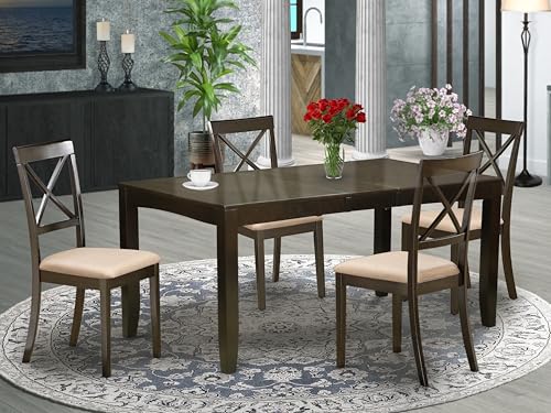 East West Furniture LYBO5-CAP-C Lynfield 5 Piece Room Set Includes a Rectangle Kitchen Table with Butterfly Leaf and 4 Linen Fabric Upholstered Dining Chairs, 36x66 Inch