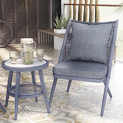 24/7 Shop at Home Finegan Mid-Century Modern Aluminum 3-Piece Bistro Set with Removable Cushions for Outdoor Kitchen, Patio, Pool Area, Gray
