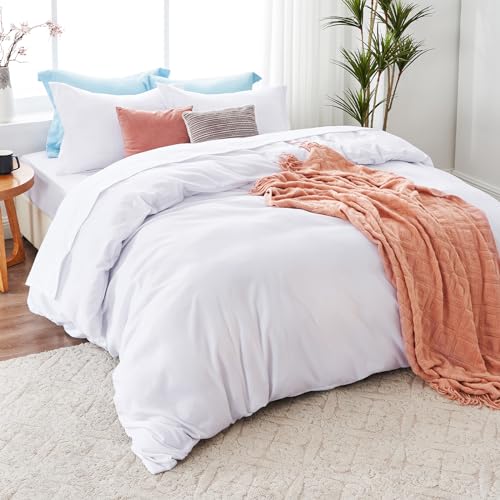 CozyLux Duvet Cover Queen Size White, Soft Microfiber Lightweight Bedding Duvet Cover Set 3 Pieces, 1 Duvet Cover 90x90 with Zipper Closure and Corner Ties and 2 Pillowcases, Comforter Not Included