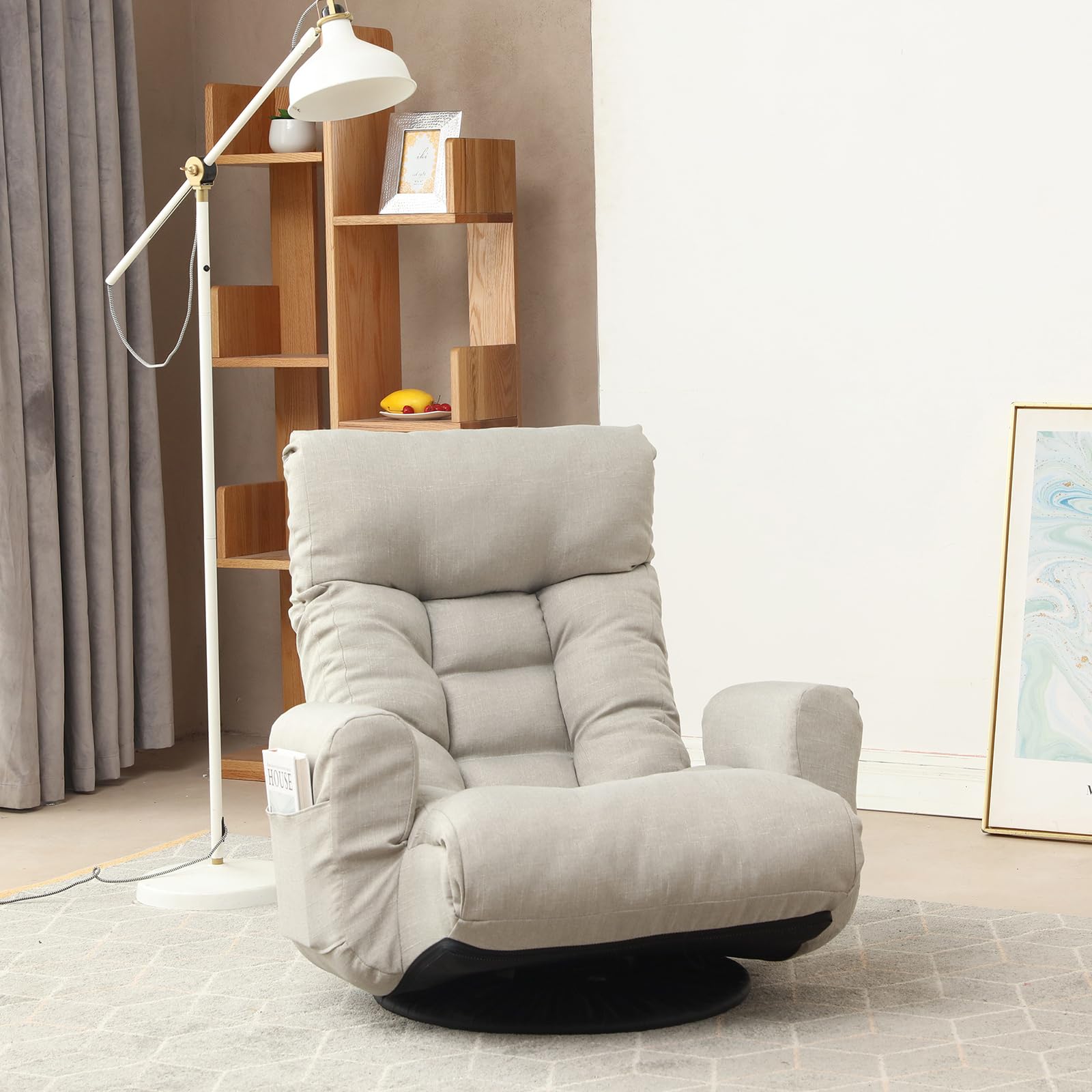 Swivel Lounge Chair, 360° Swivel Recliner Chairs for Adults, Leisure Sofa Chair with Adjustable Head and Waist for Bedroom, Living Room, Nursery, Office