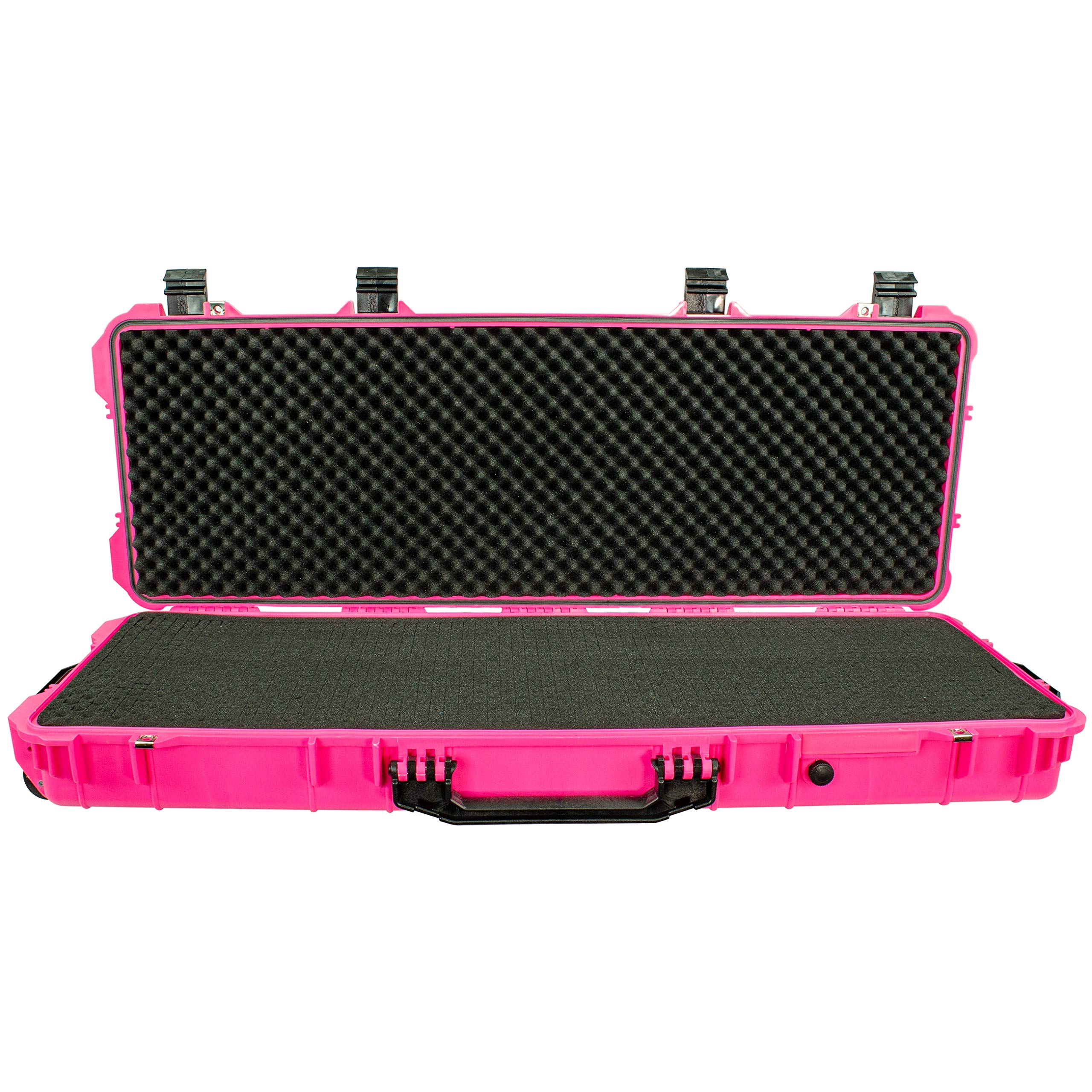 Eylar 38" Inch Protective Roller Rifle Hard Case with Foam, Waterproof & Crushproof, Two Rifles Or Multiple Guns, Pressure Valve with Lockable Fittings Pink