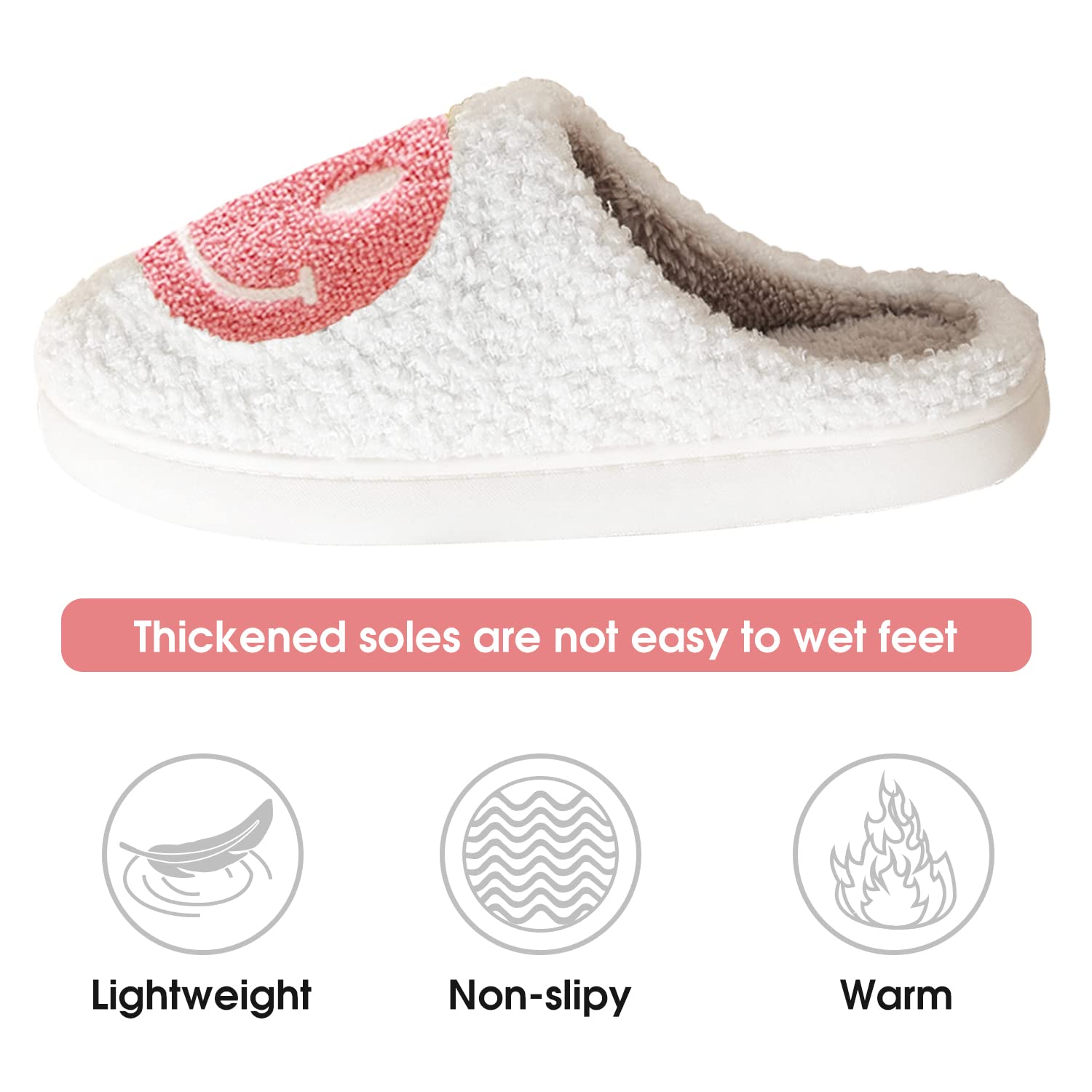 Smile Face Slippers for Women Happy face slippers Retro Soft Plush Warm Slip-on Slippers, Cozy Indoor Outdoor Slippers