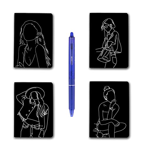 Rays Of Ink Mini Journal Softcover Notebooks Small Pocket Notepads for School Office Home Travel and Gift ( Set of 4) (with Erasable Pen, Women)