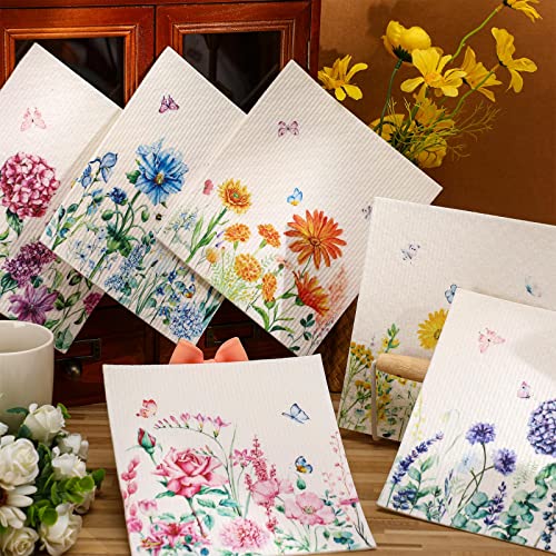 Sunnyray 12 Pcs Swedish Kitchen Dish Towels Dishcloth Reusable Sponge Cleaning Cloth Kitchen Towels Absorbent Washable Dish Cloth Drying Hand Towel(Multicolor, Wildflowers)