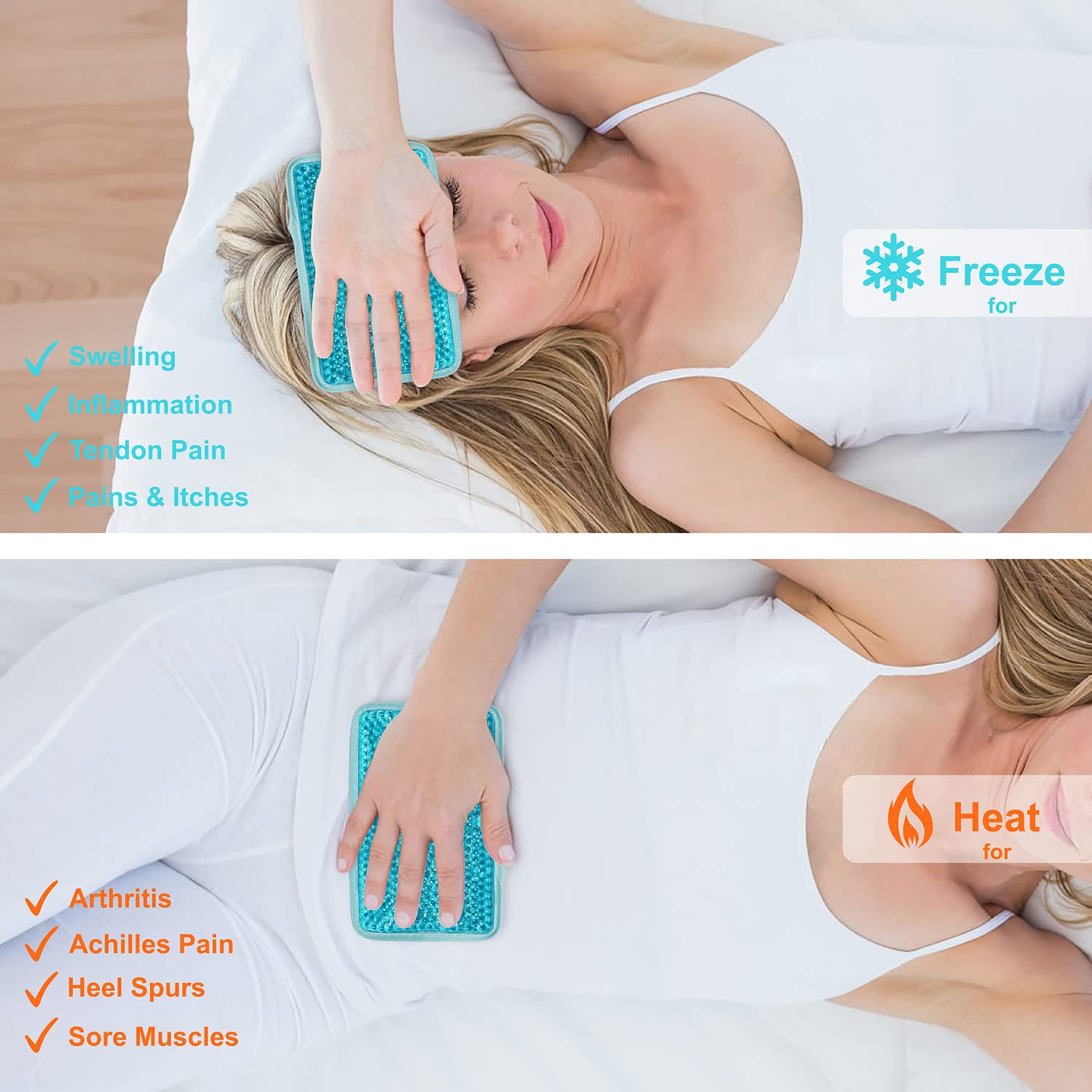 Gel Beads Ice Pack Ice Bag with Strap-1 Pack Reusable Hot & Cold Pack Compress for Knee, Shoulder, Foot, Back, Ankle, Neck, Hip, Elbow, Wisdom Tooth-7.76''x4.93''(Blue)
