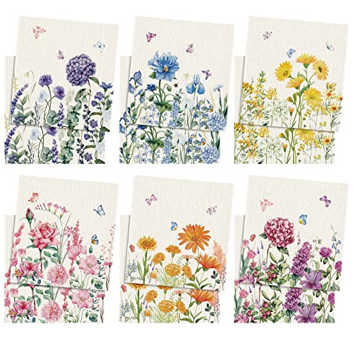 Sunnyray 12 Pcs Swedish Kitchen Dish Towels Dishcloth Reusable Sponge Cleaning Cloth Kitchen Towels Absorbent Washable Dish Cloth Drying Hand Towel(Multicolor, Wildflowers)