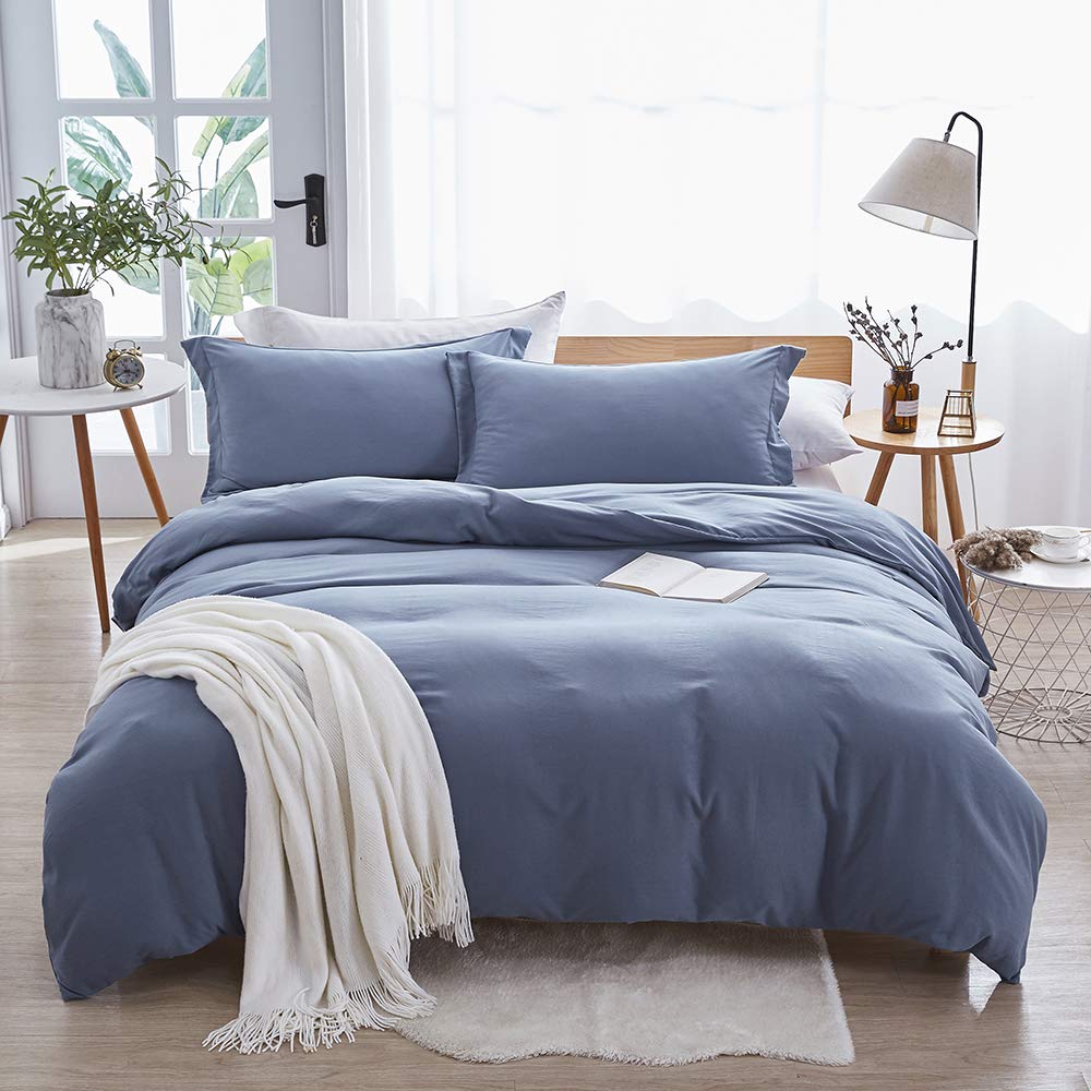 Dreaming Wapiti Duvet Cover King,Washed Microfiber King Size Haze Blue Duvet Cover Set,Solid Color - Soft and Breathable with Zipper Closure & Corner Ties (Haze Blue, King)