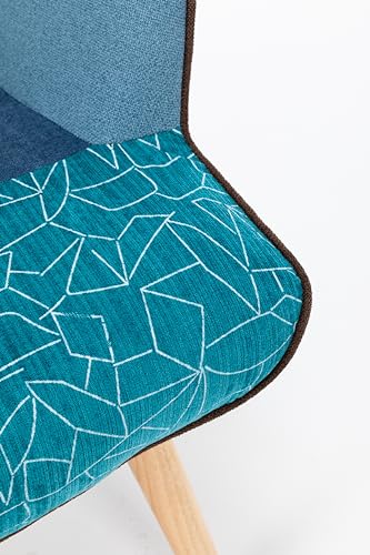 Lepfun Patchwork Solid Wood Armrest and Feet, Mid-Century Modern Accent, Fabric Sofa Chair for Living Room Bedroom Studio, Comfy Side Armchair for Bed,Antique Blue