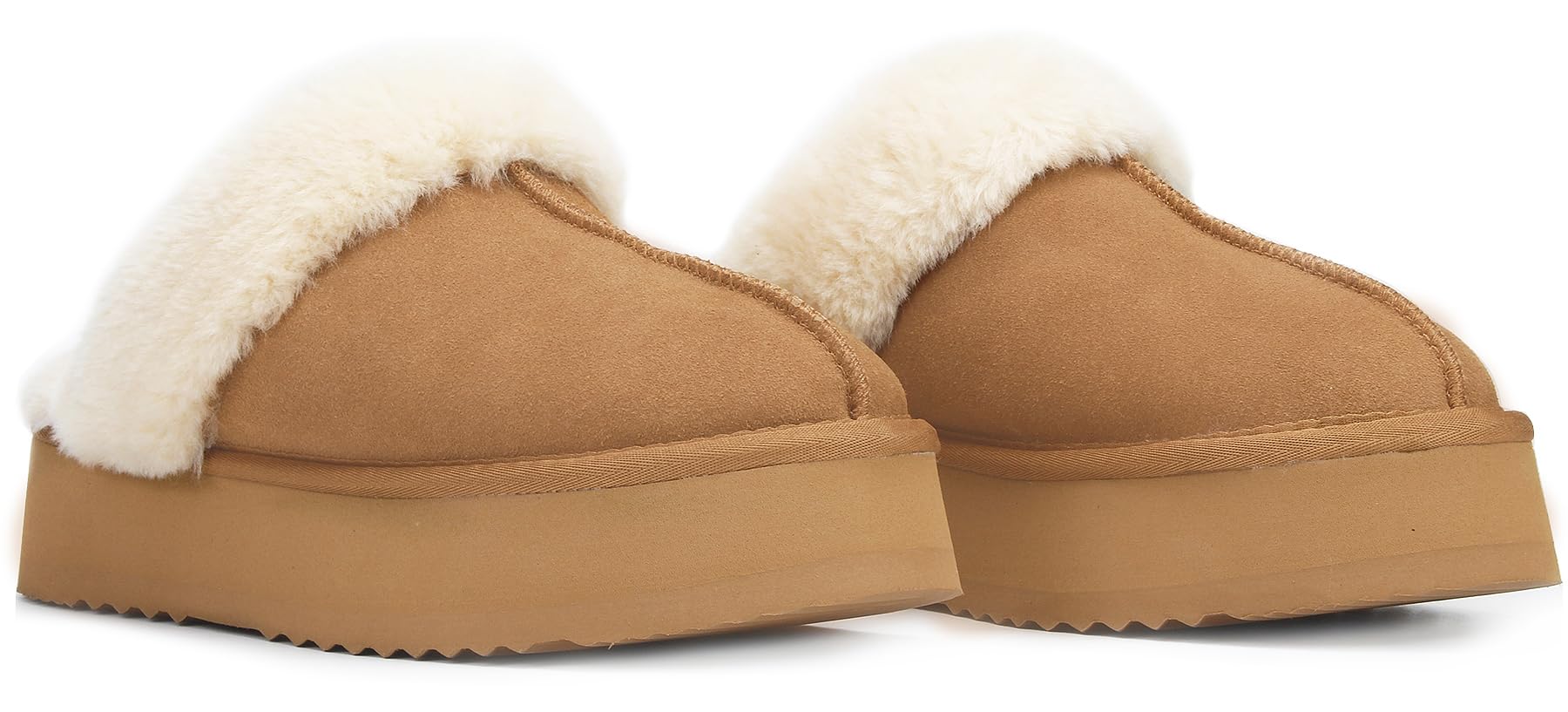 Yonnzn Platform Slippers for Women Indoor Outdoor Suede Leather Fuzzy House Shoes