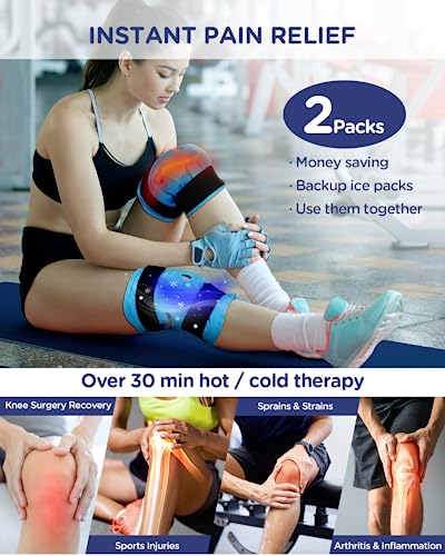 Comfytemp Large Knee Ice Pack Wrap, 2 Packs, XL Ice Pack for Knee Injuries Reusable, Gel Cold Packs Around Entire Knee After Surgery, Cold Compress for Pain Relief, Knee Replacement, FSA HSA Eligible