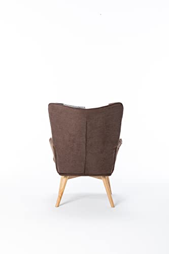 Lepfun Patchwork Solid Wood Armrest and Feet, Mid-Century Modern Accent, Fabric Sofa Chair for Living Room Bedroom Studio, Comfy Side Armchair for Bed,Antique Blue