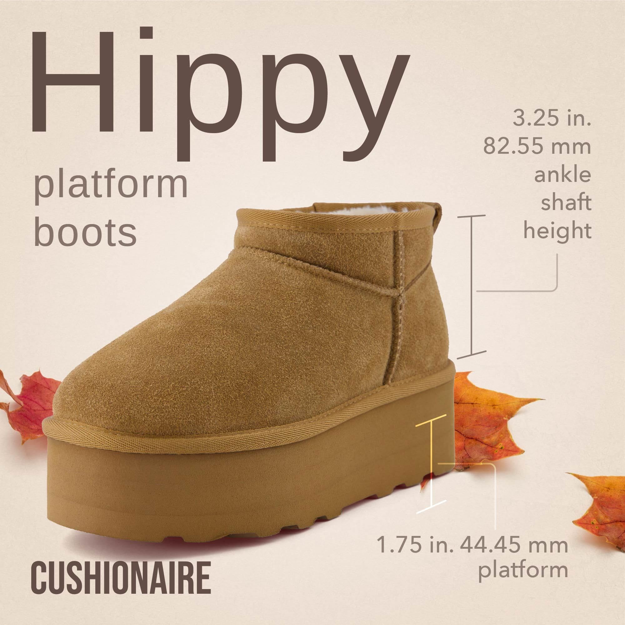 CUSHIONAIRE Hippy Womenβs Platform Ankle Boots β Genuine Suede, Faux Fur Lining, Cozy Winter Slip-On Design boots for women, CHESTNUT 11