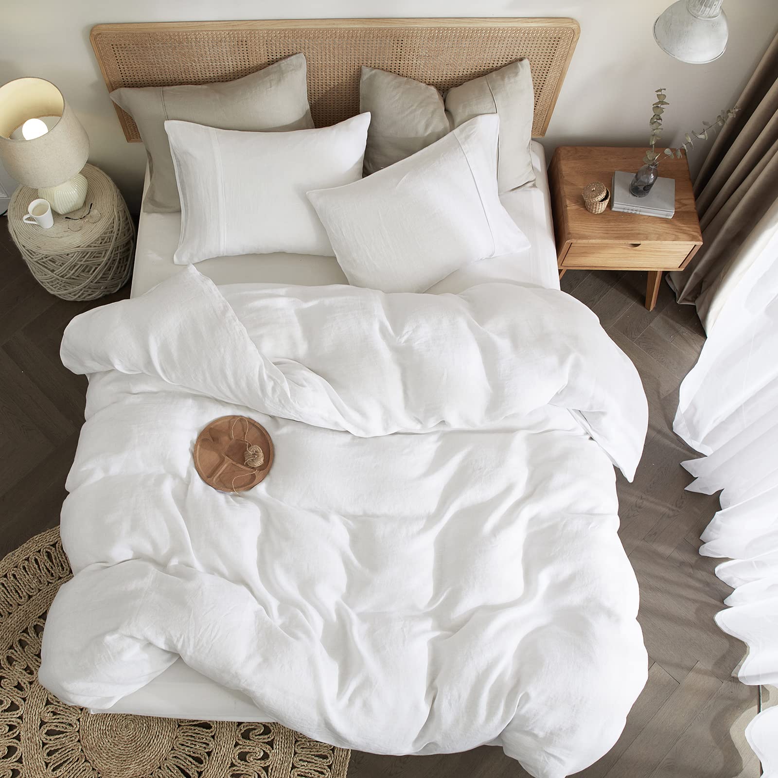 HYPREST Linen Duvet Cover King Size, 3PCS White Washed Flax Linen Bedding Duvet Covers Tuxtured Soft Breathable Cooling Comfy, Moisture-Absorbing & Durable