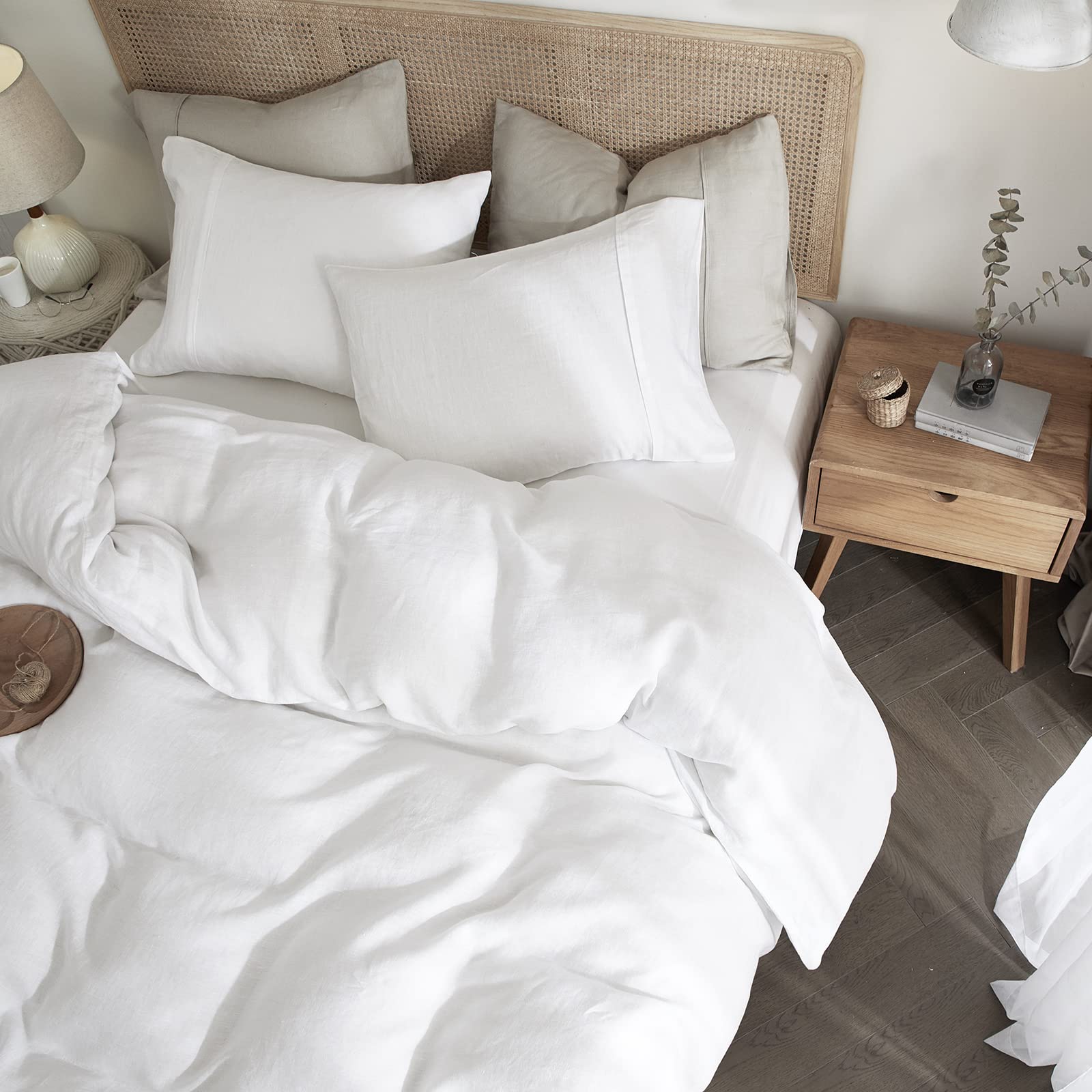 HYPREST Linen Duvet Cover King Size, 3PCS White Washed Flax Linen Bedding Duvet Covers Tuxtured Soft Breathable Cooling Comfy, Moisture-Absorbing & Durable