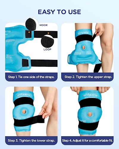 Comfytemp Large Knee Ice Pack Wrap, 2 Packs, XL Ice Pack for Knee Injuries Reusable, Gel Cold Packs Around Entire Knee After Surgery, Cold Compress for Pain Relief, Knee Replacement, FSA HSA Eligible