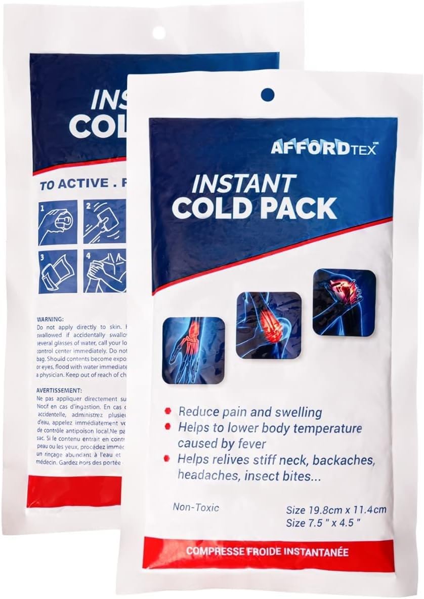 AFFORDTEX Instant Cold Pack –6 Count Disposable 7.5 x 4.5 Inches Ice Packs – Must Have Medical Supplies for Outdoor Activities – Ice Packs Ideal for Injuries, Inflammation, Sprains, Strains