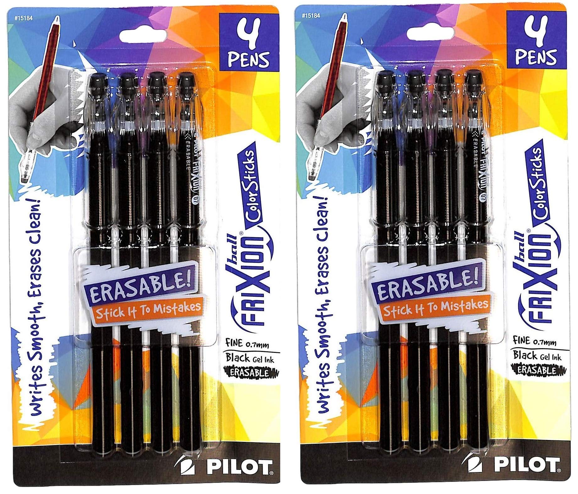PilotFrixion (2) Pilot FriXion ColorSticks Erasable Pen,Ink Color: Black,Point: Fine (0.7mm),4 Packs (15184)