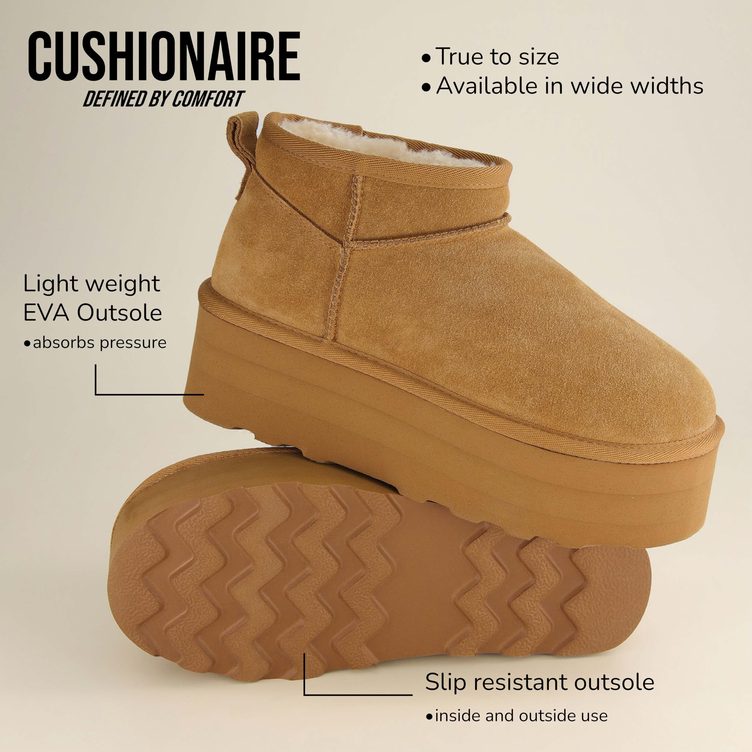 CUSHIONAIRE Hippy Womenβs Platform Ankle Boots β Genuine Suede, Faux Fur Lining, Cozy Winter Slip-On Design boots for women, CHESTNUT 11