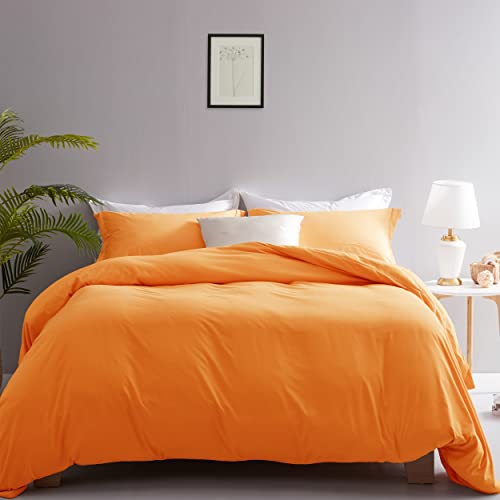 Ventidora 3 Pieces Duvet Cover Set Soft Brushed Microfiber Cover Set 1 Comforter Cover 2 Pillow Shams with Button Closure and Concealed Ties. (Queen-90x90inches, Tangelo)