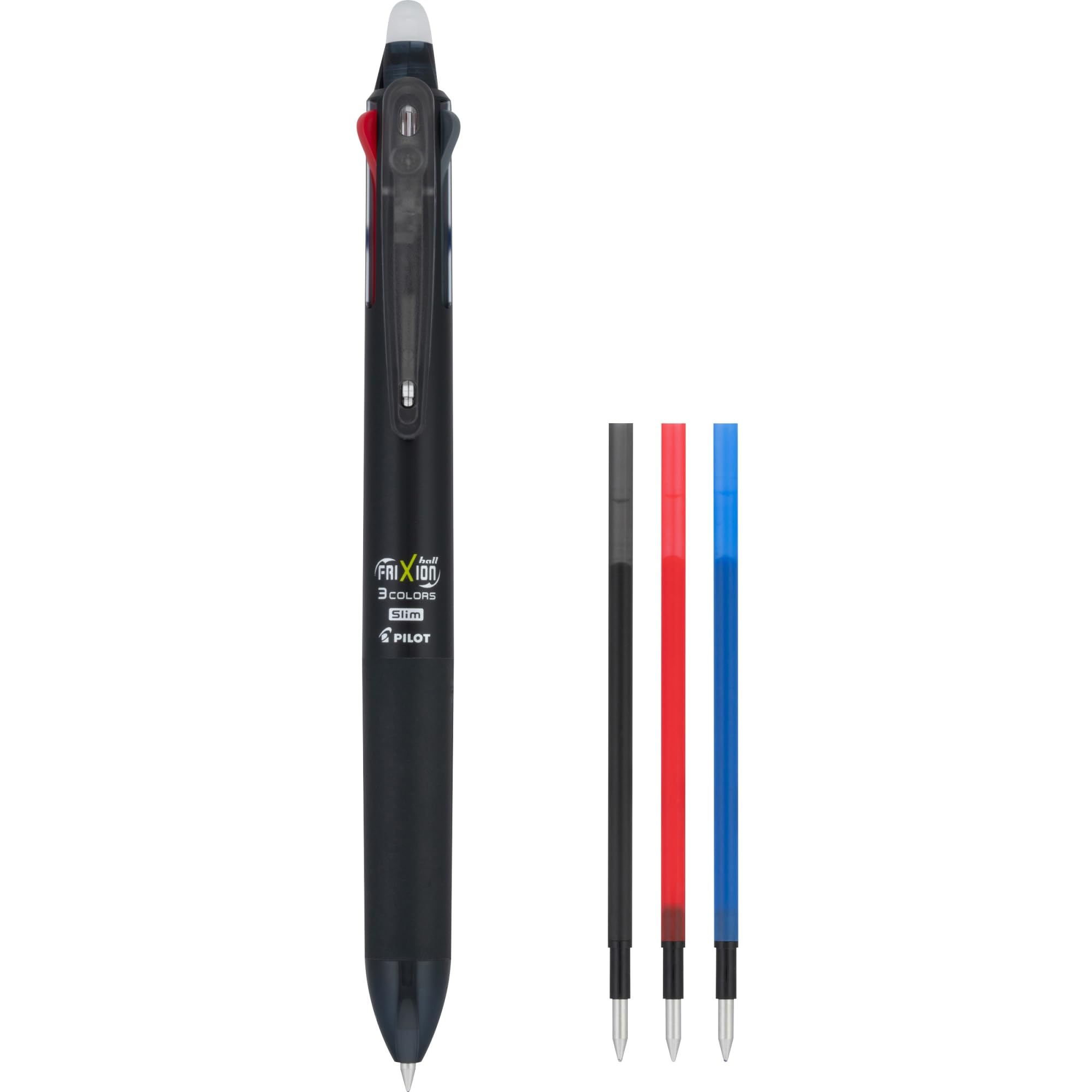 PILOT FriXion Ball 3 Erasable Gel Ink Pen, Extra Fine Point (0.5mm), Black/Blue/Red Ink, Single Pen Plus 3 Refills (14225)